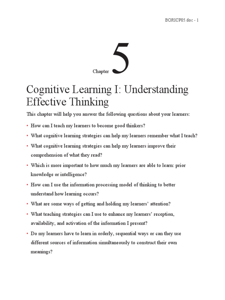 Cognitive Learning | PDF | Metacognition | Expert