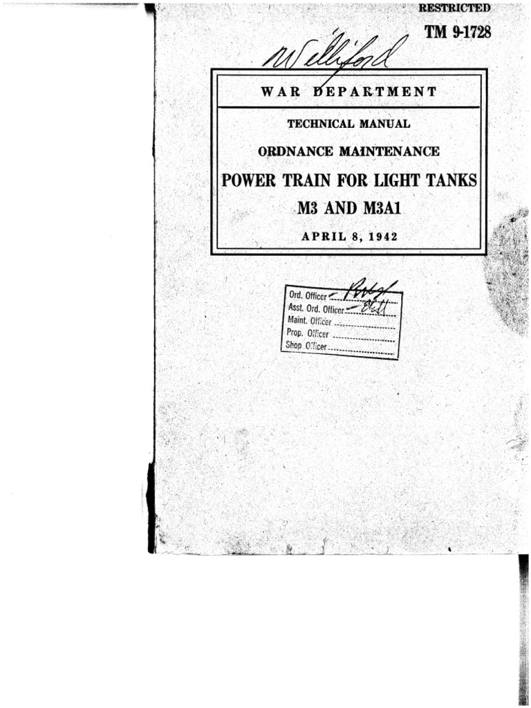 TM 9-1728 Power Train For Light Tanks M3 and M3A1 1942 | PDF
