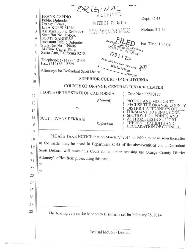 Recusal Motion for Scott Dekraai Case | PDF | Perjury | Prosecutor