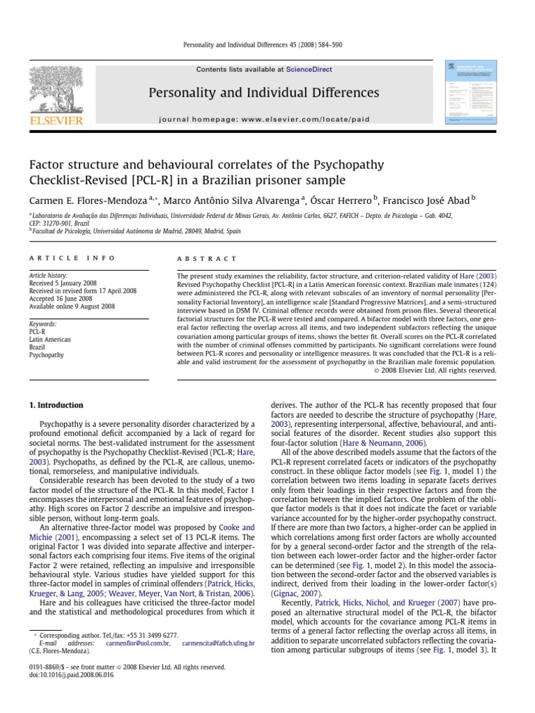 PCL-R Factor Structure | Psychopathy | Applied Psychology