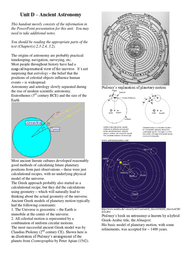 Unit D - Ancient Astronomy | PDF | Ptolemy | Astronomy