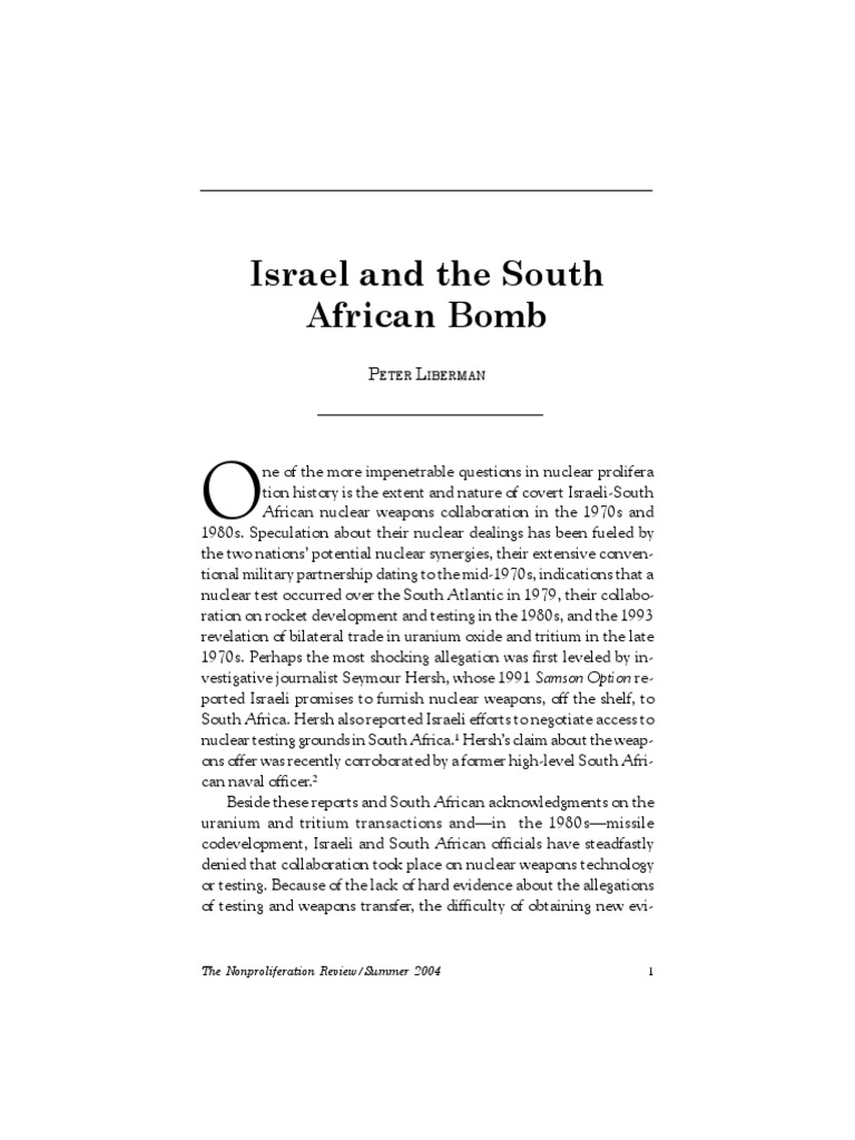 Israel and The South African Bomb by Peter Liberman | PDF | Nuclear ...