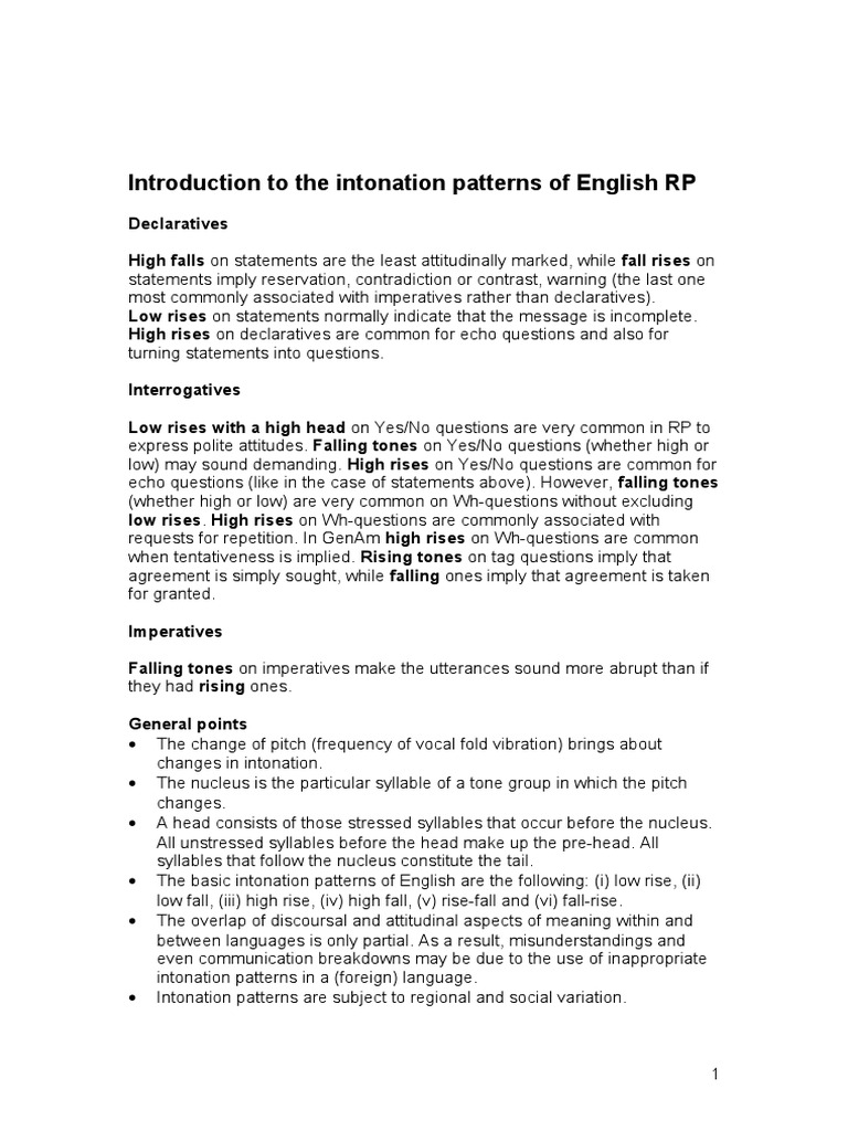 Introduction To The Intonation Patterns of English RP | PDF | Cognition ...