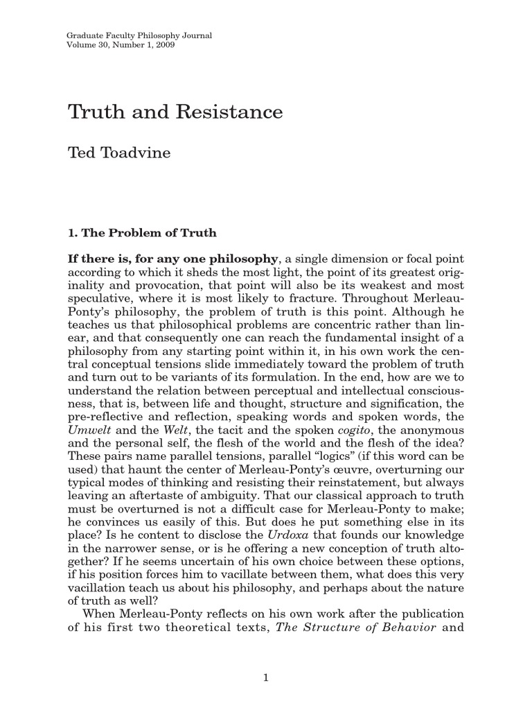 Truth and Resistance GFPJ Proof - by Ted Toadvine | PDF | Truth | Thought