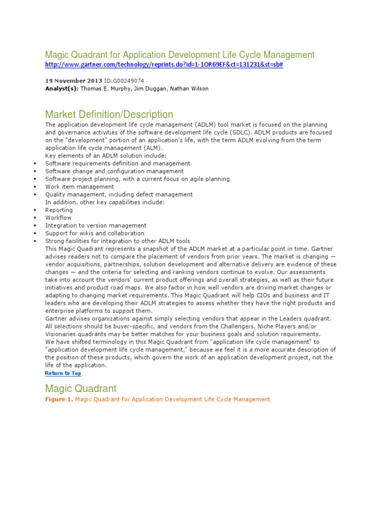 Magic Quadrant For Application Development Life Cycle Management | PDF ...