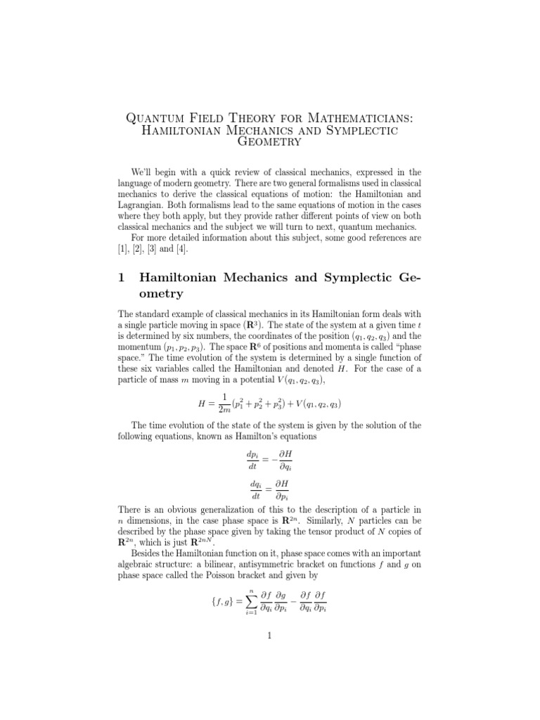(QUA) Quantum Field Theory For Mathematicians - Hamiltonian Mechanics & Symplectic Geometry ...