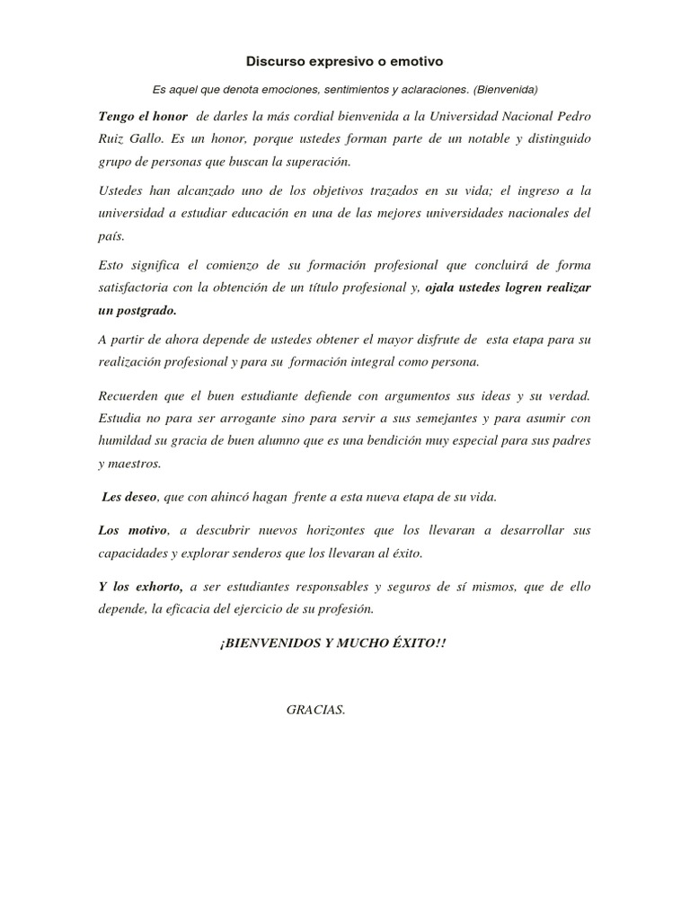 Discurso Emotivo de Bienvenida Universitaria | PDF | Crecimiento ...