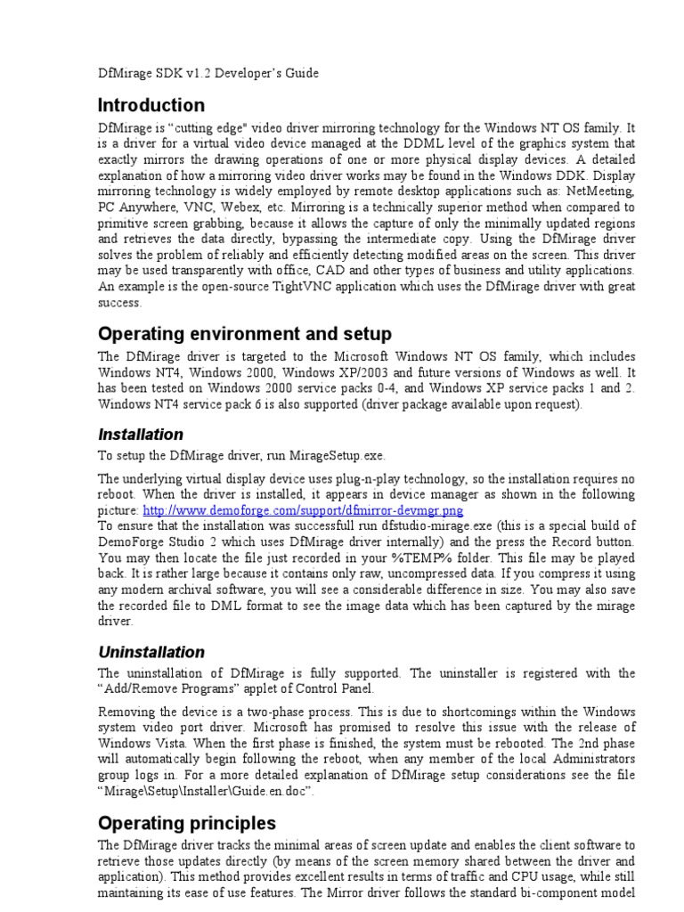 DfMirage SDK v1.2 Guide for Windows | PDF | Device Driver | Microsoft Windows