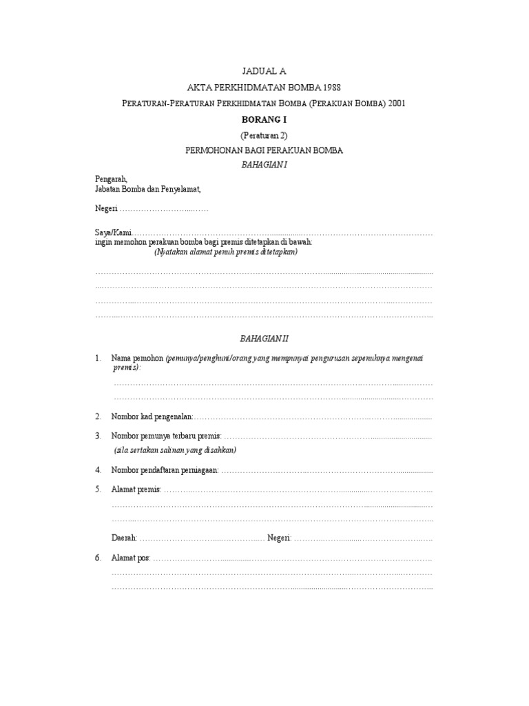 Borang-I (Borang Perakuan Bomba) | PDF