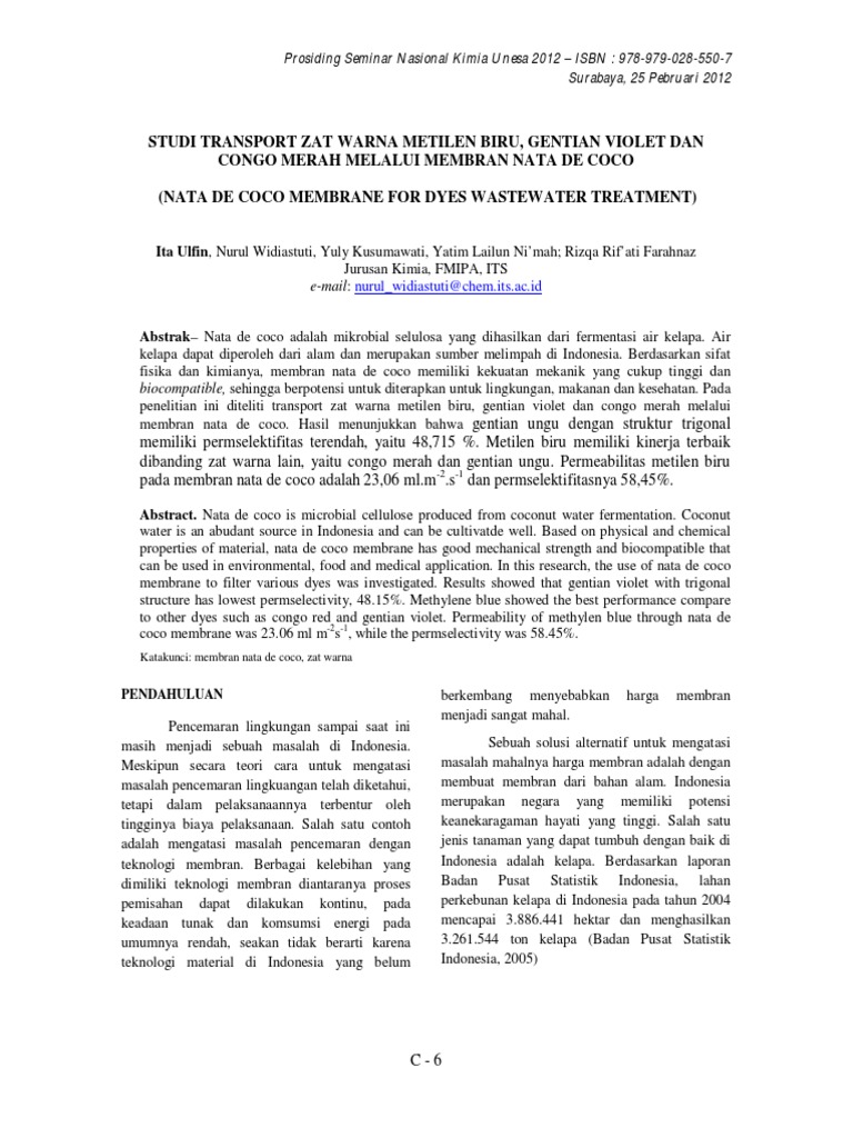 Studi Transport Zat Warna Metilen Biru, Gentian Violet Dan Congo Merah ...