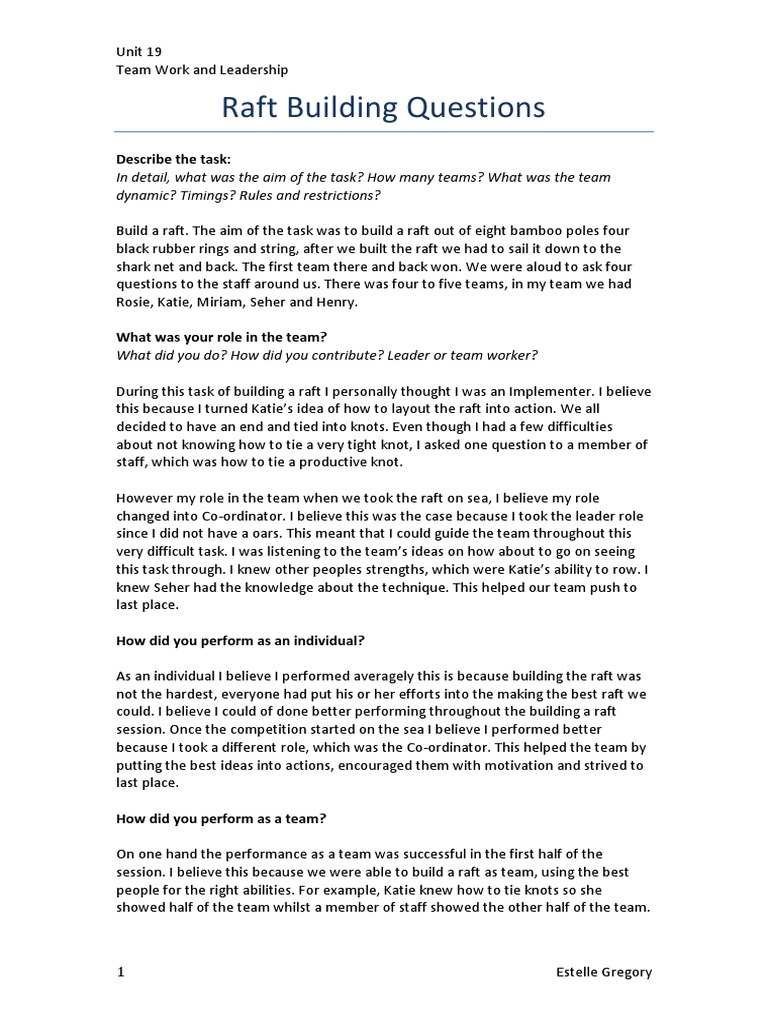 Raft Building | PDF | Leadership | Knot