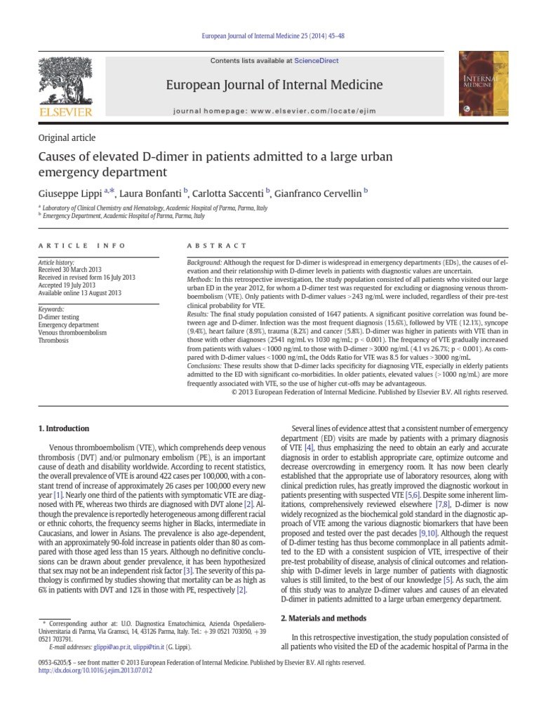 Causes of Elevated D-Dimer in Patients Admitted to a Large Urban ED ...