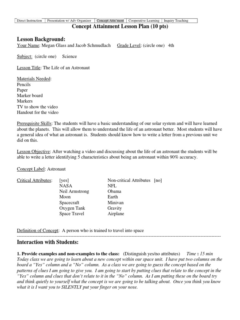 Concept Attainment Lesson Plan | PDF | Lesson Plan | Concept