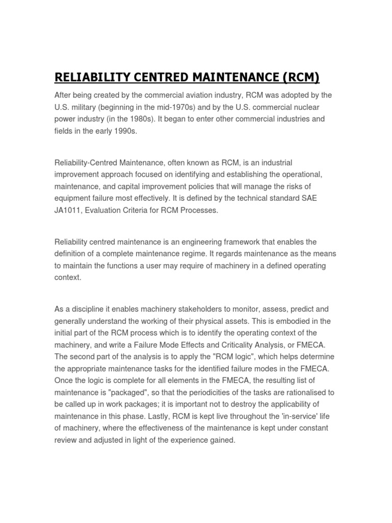 Reliability Centred Maintenance | PDF | Business | Manufacturing And ...