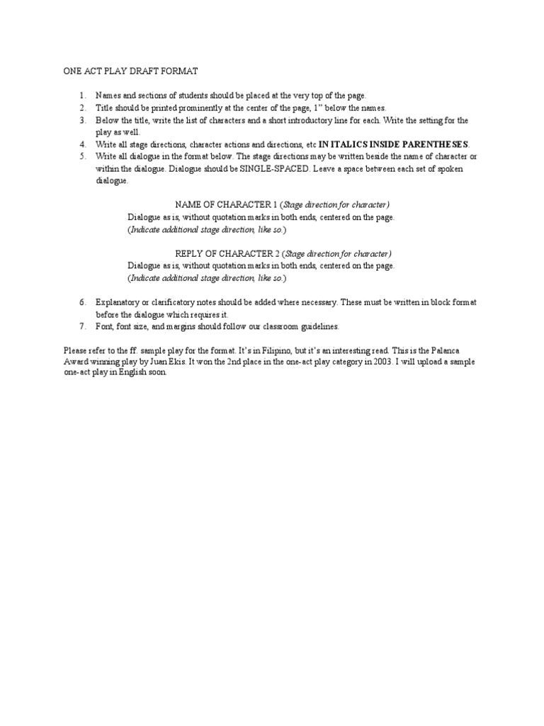 One Act Play Draft Guidelines | PDF | Games & Activities | Language ...