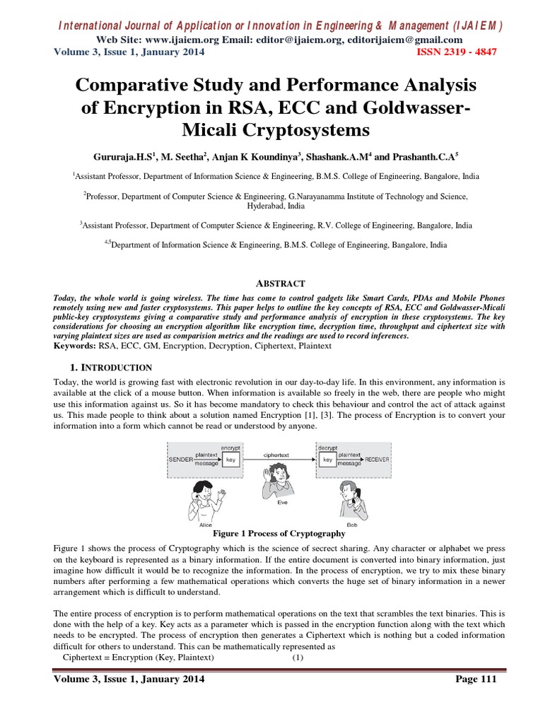 Comparative Study and Performance Analysis of Encryption in RSA, ECC ...