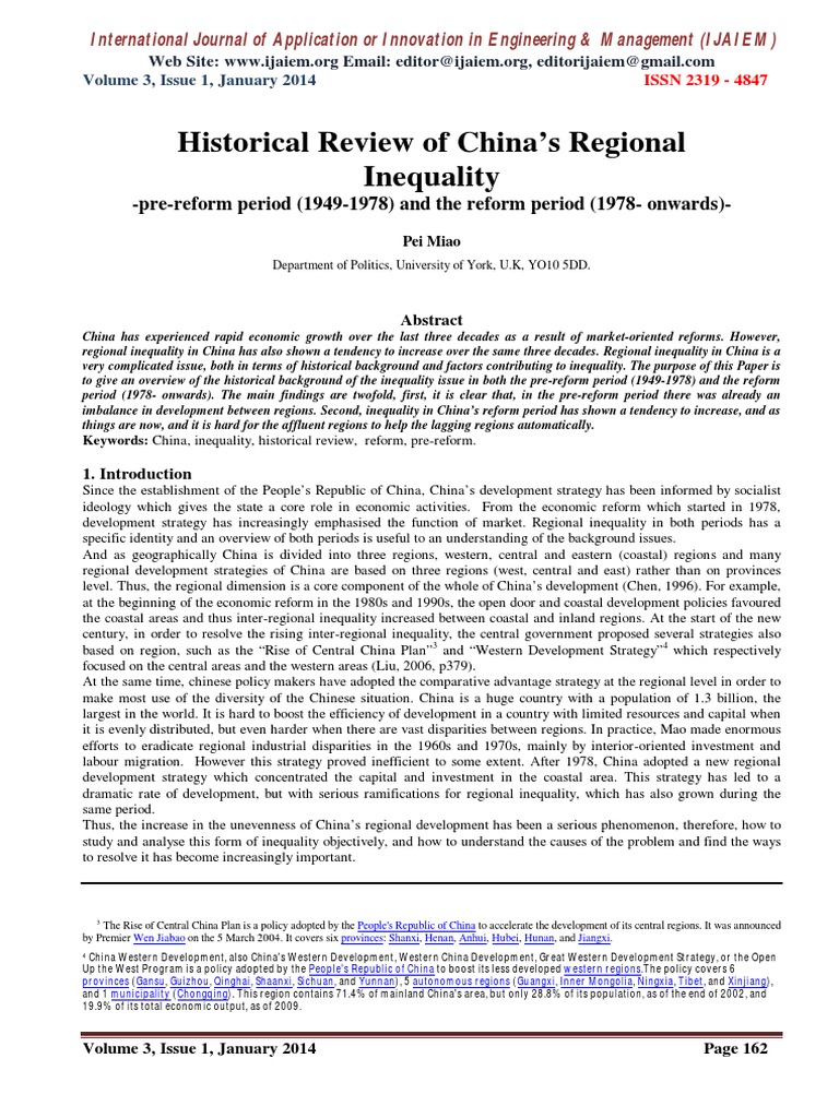 Historical Review of China's Regional Inequality: - Pre-Reform Period ...