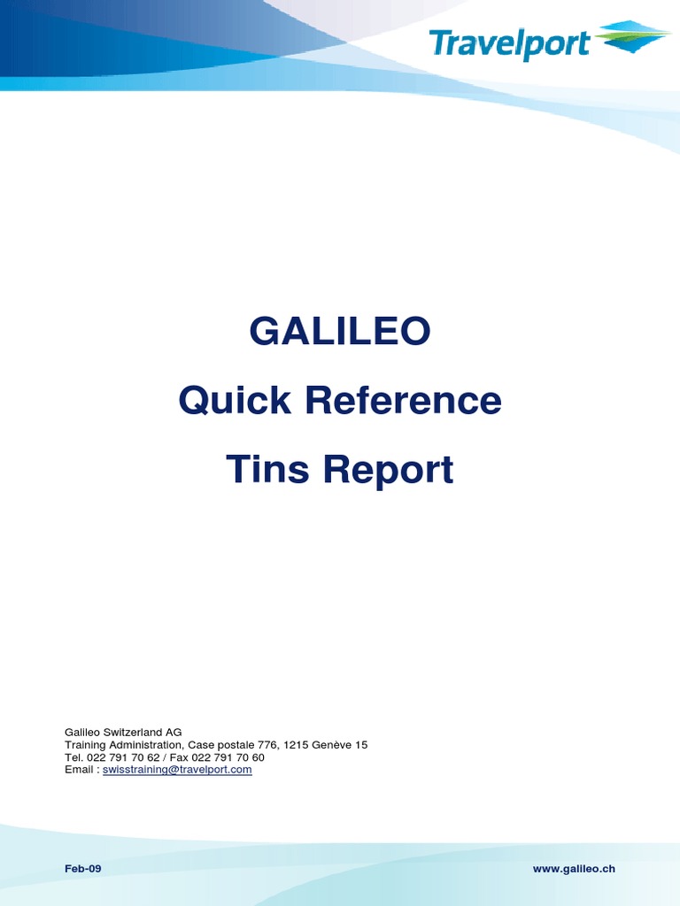 Galileo Quick Reference Tins Report | PDF | Printer (Computing) | Invoice