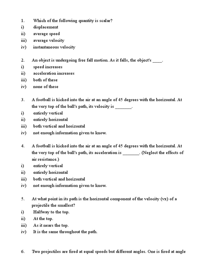 Projectile Motion QuiZ | PDF | Acceleration | Projectiles
