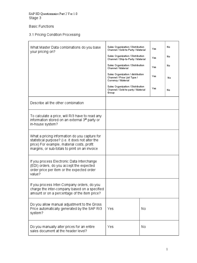 Questionnaire For Sales and Distribution Part 2 | PDF | Marketing ...
