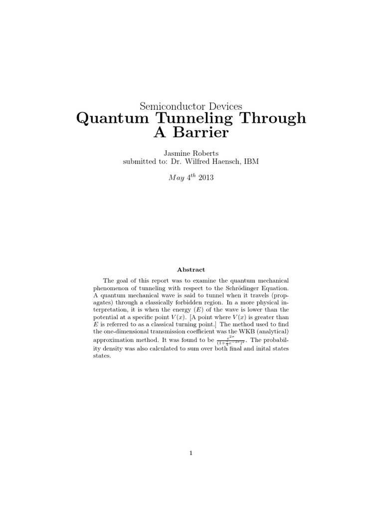 Quantum Tunneling Through A Barrier Pdf Quantum Tunnelling Wave