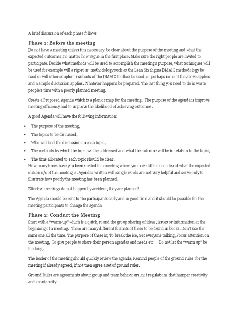 Meeting Process Flow | PDF | Facilitator | Six Sigma
