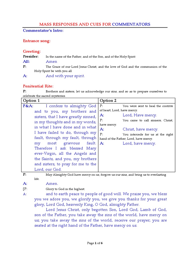 Mass Responses and Commentator's Cues | PDF | God The Father | Mass ...