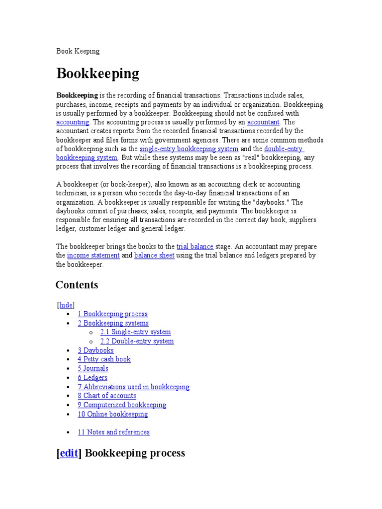 Bookkeeping: Bookkeeping Is The Recording of Financial Transactions ...