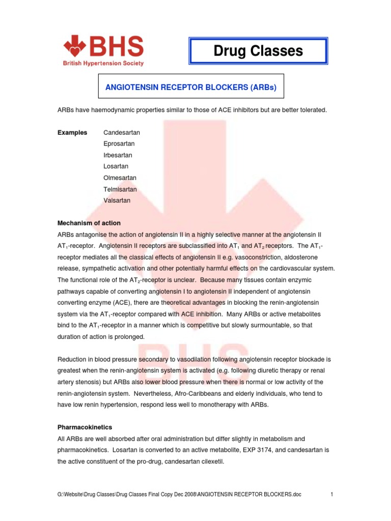 Angiotensin Receptor Blockers (ARBs) | PDF