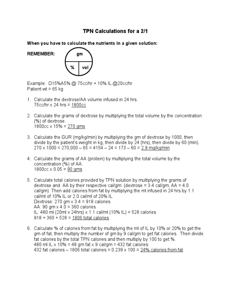 528 TPN Calculations | PDF | Calorie | Pharmacology