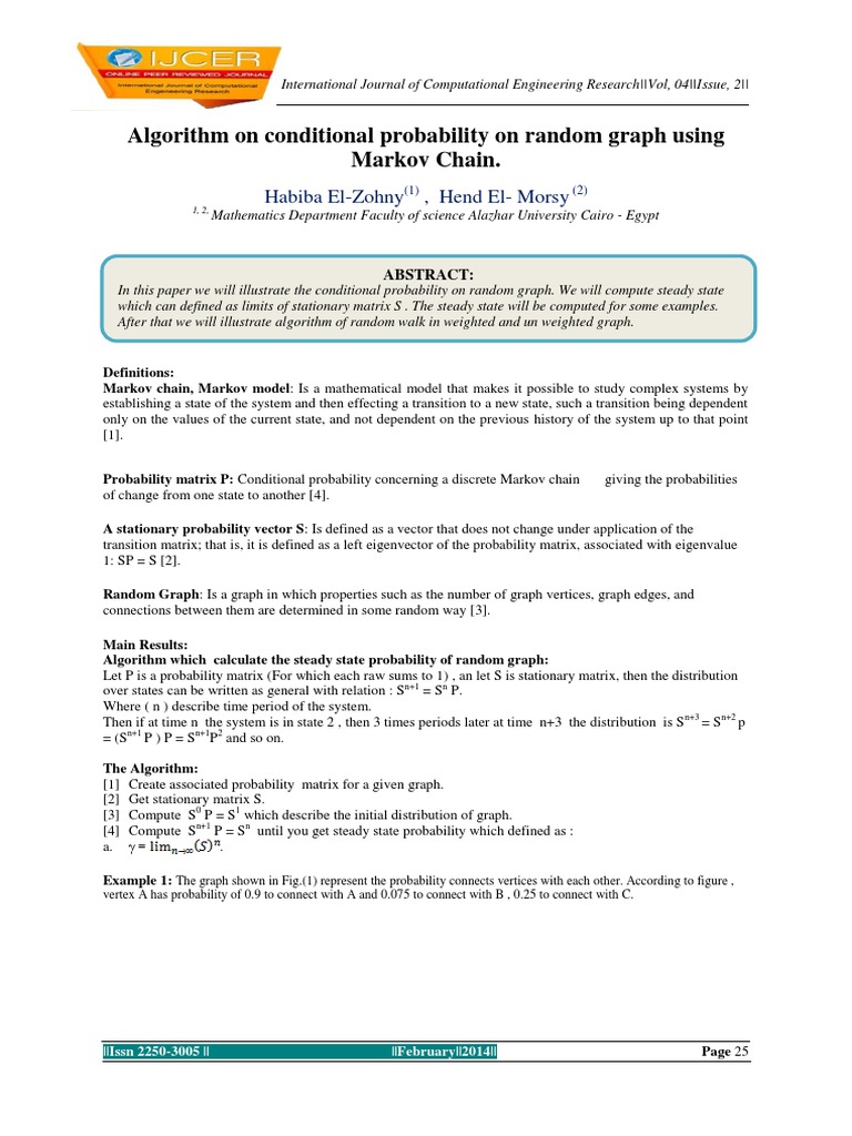 Algorithm On Conditional Probability On Random Graph Using Markov Chain ...