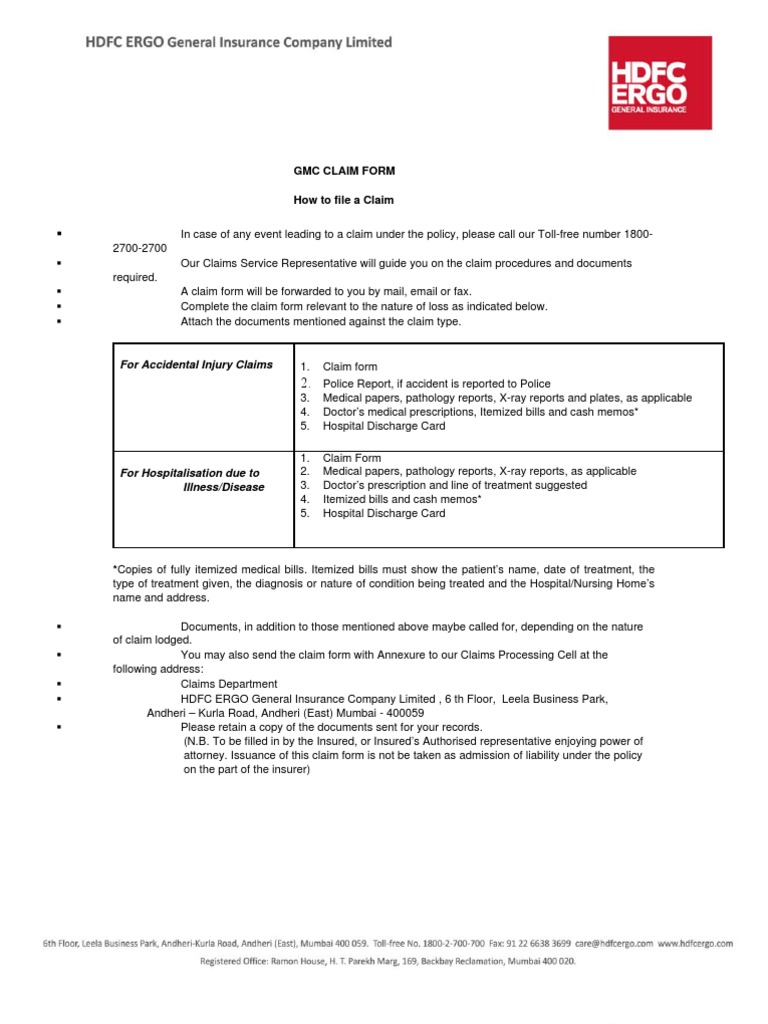GMC Claim Form Instructions | PDF | Hospital | Insurance