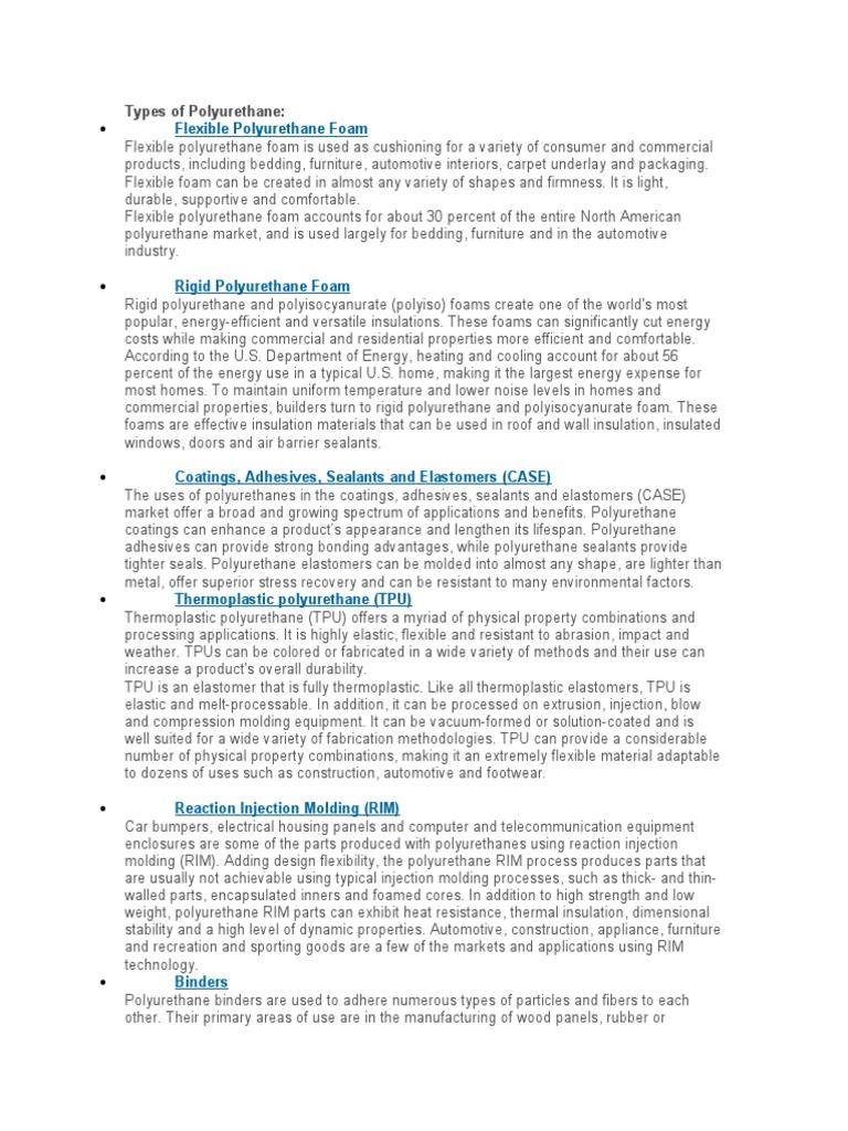Application of Polyurethane | Polyurethane | Thermoplastic
