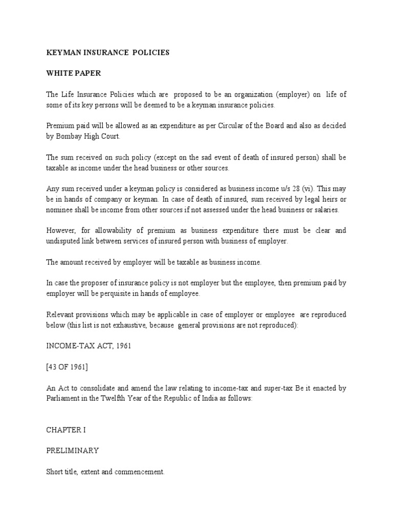 Keyman Insurance Policy-White Paper | PDF | Life Insurance | Insurance