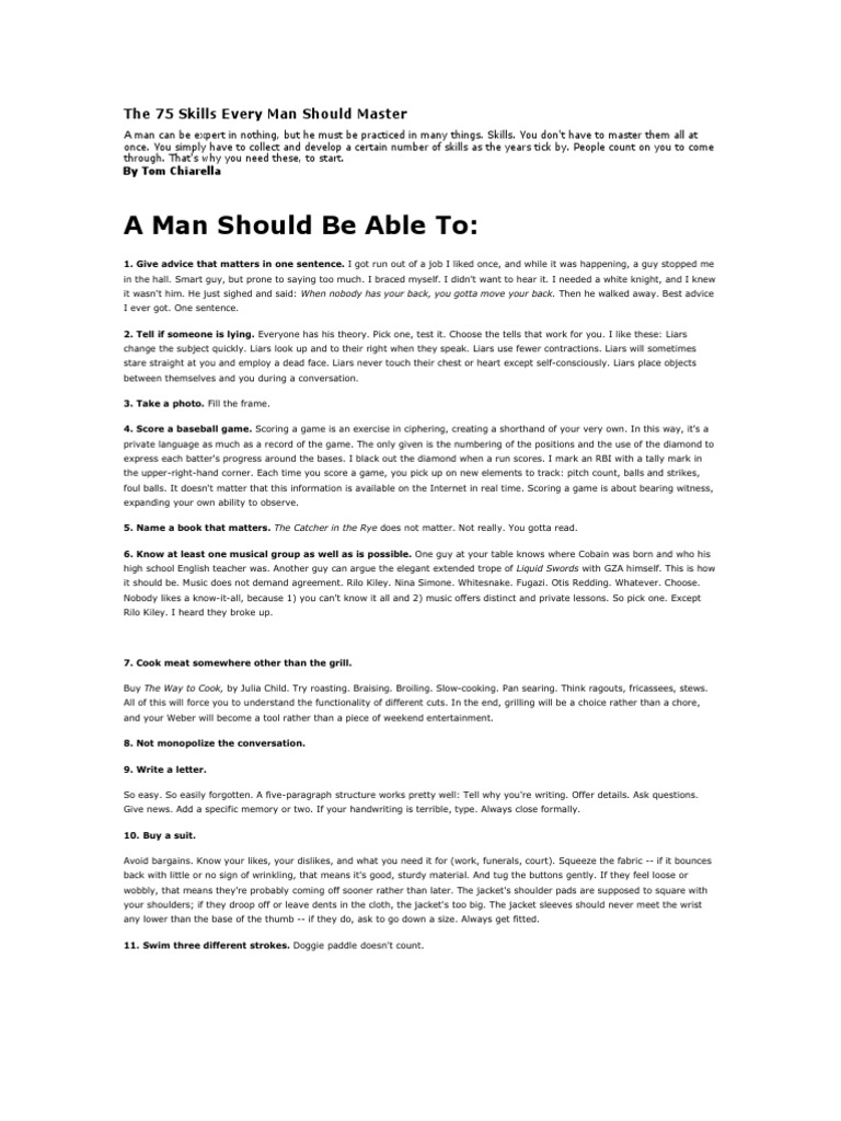 75 Skills Every Man Should Master | PDF | Craps | Grilling