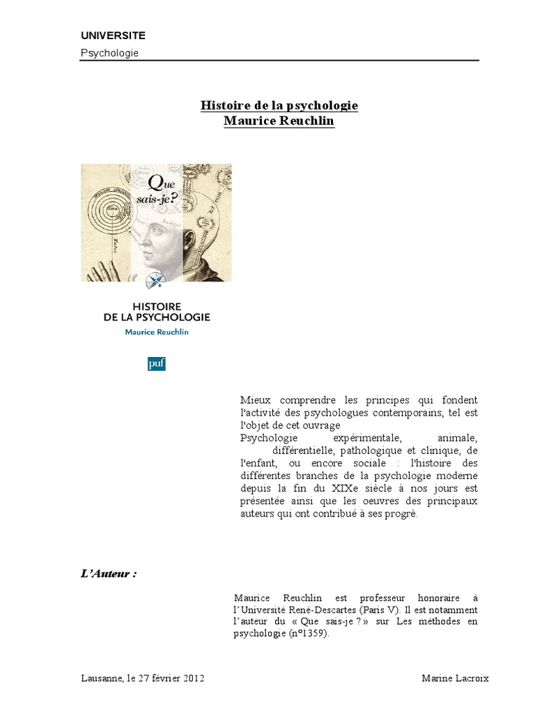 Histoire des branches psychologiques | PDF | Hypnose | Éthologie