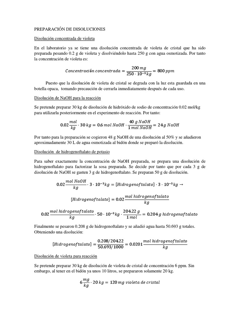 Calculos Prévios | PDF | Hidróxido de sodio | Agua