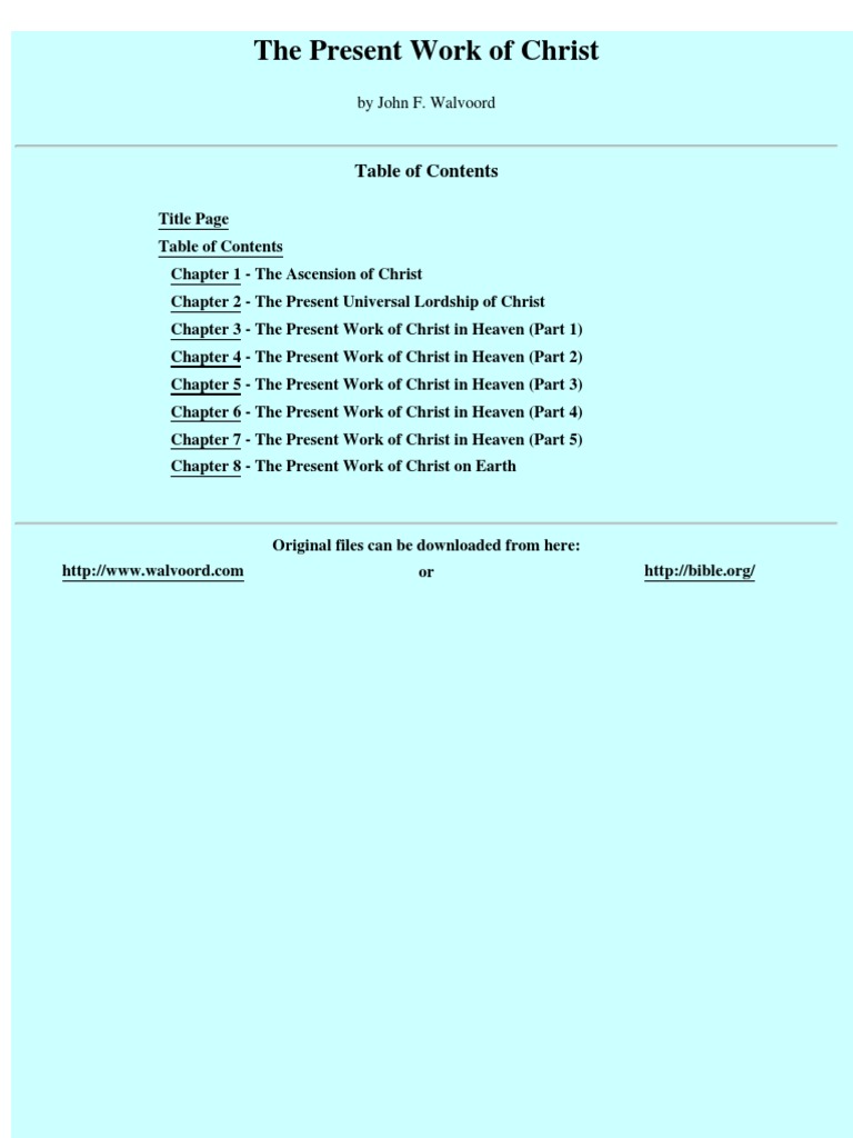 The Present Work of Christ - PDF (J.walvoord) | PDF | Baptism | Baptism ...