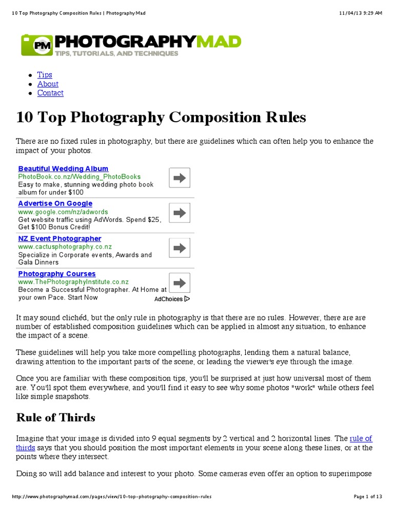 Top 10 Photography Composition Rules | PDF | Composition (Visual Arts ...