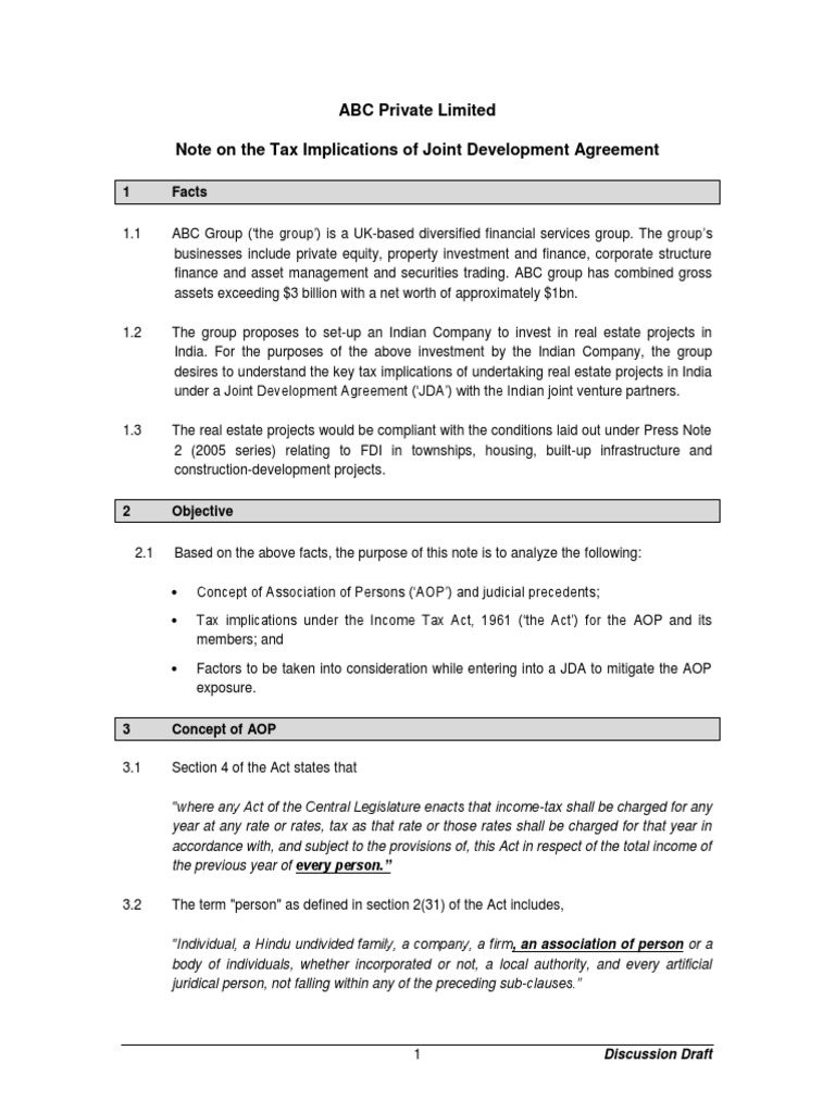 Tax Implications of AOP and JDA | PDF | Legal Personality | Concurrent ...
