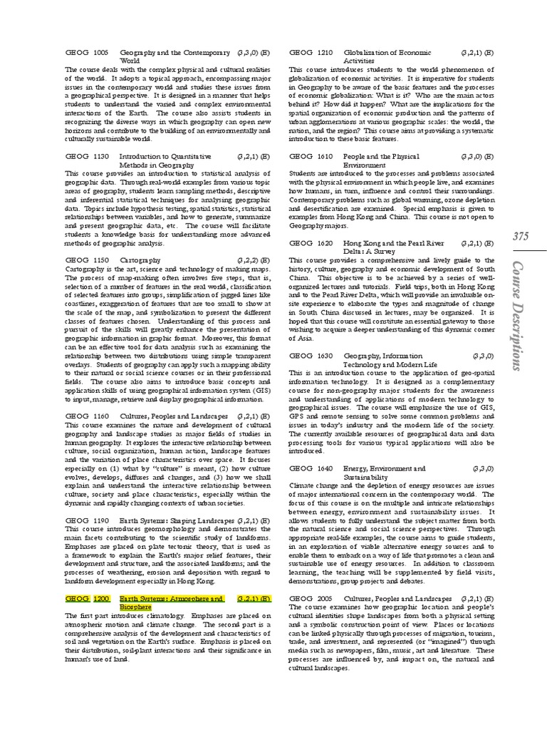 Geog Course List | PDF | Geography | Geographic Information System