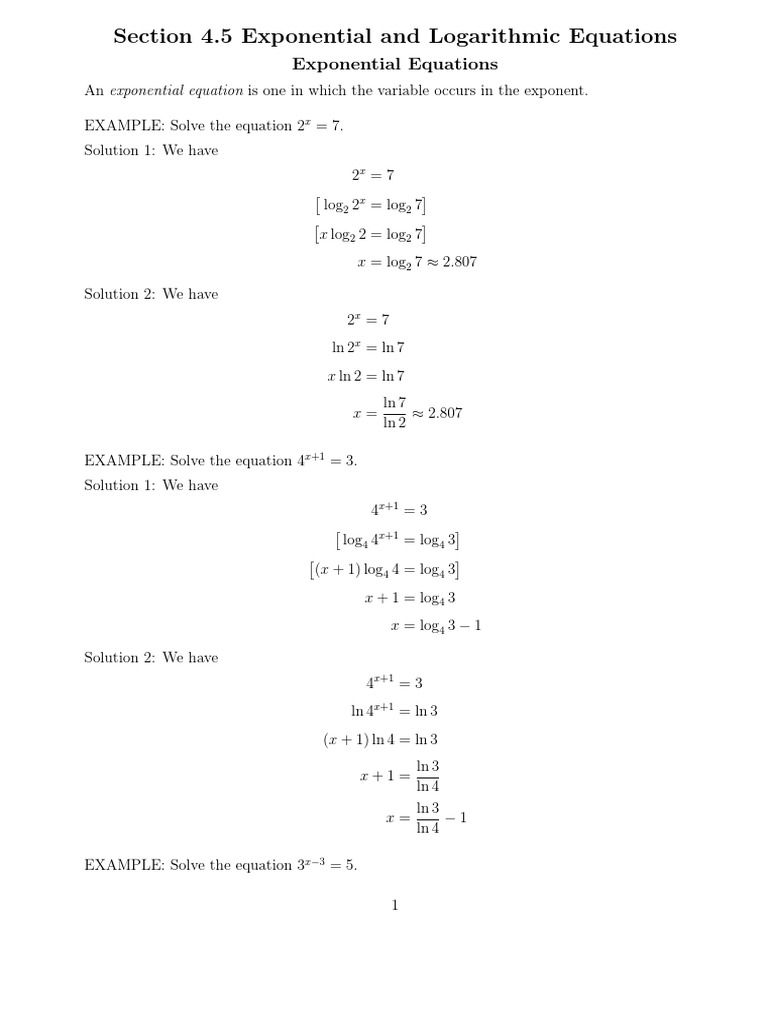 Exponential and Logarithmic Equations | PDF | Logarithm | Compound Interest