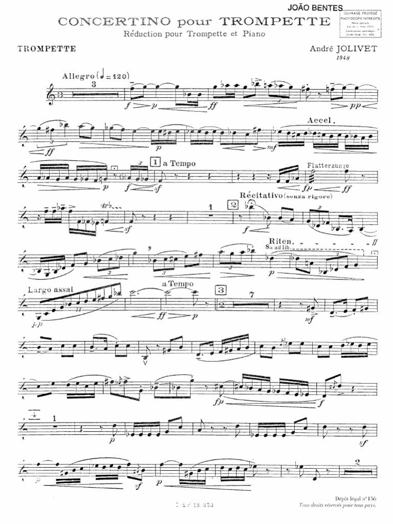 Jolivet - Concertino For Trumpet and Piano and Strings | PDF