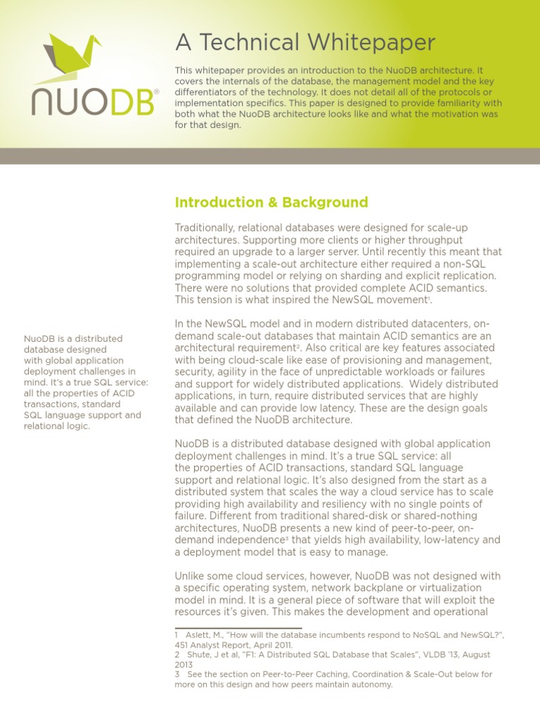 NuoDB-20 White Paper | PDF | Scalability | Database Transaction