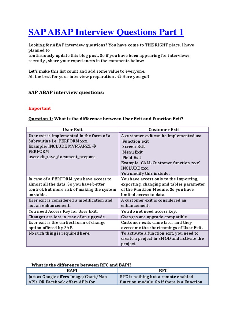 An Insightful Overview of Key ABAP Interview Questions | PDF ...