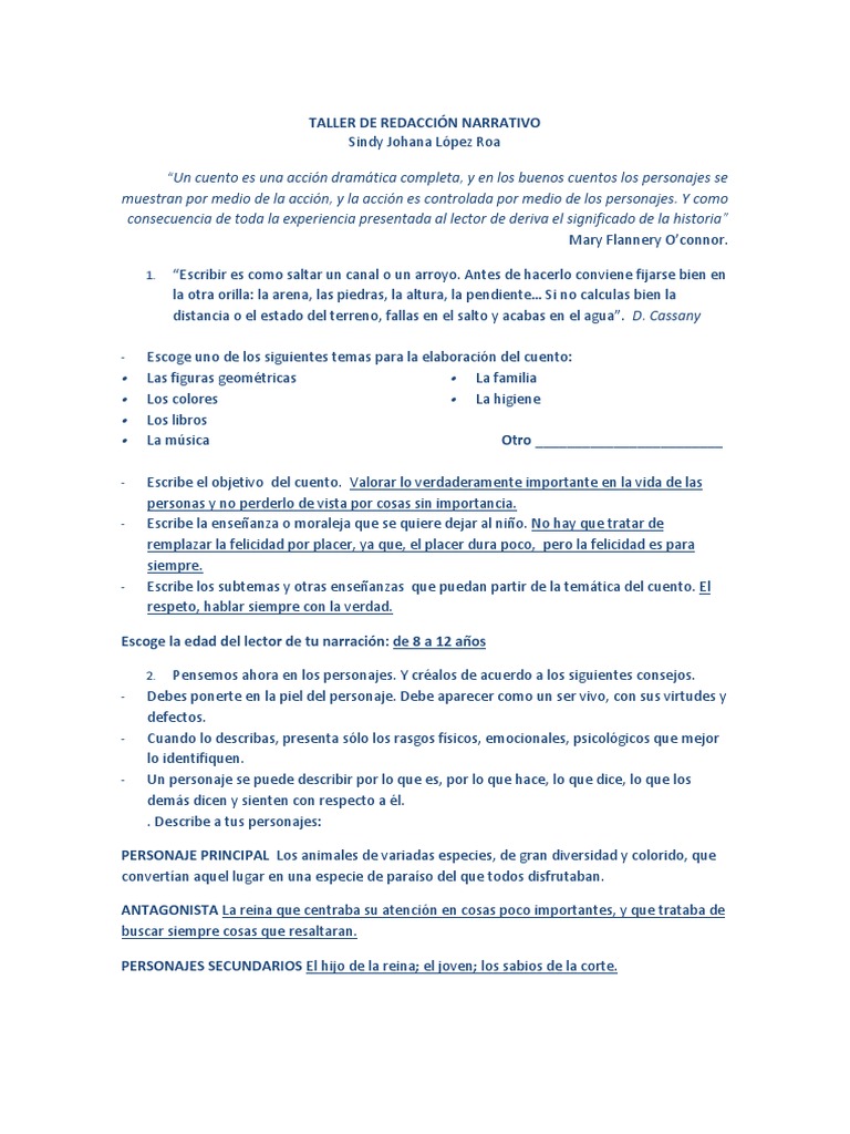 Taller de Redacción de Cuentos Infantiles | PDF | Narración | Cuentos