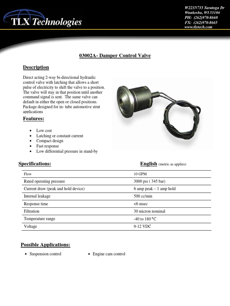Damper Control Valve Specifications | PDF | Technology & Engineering