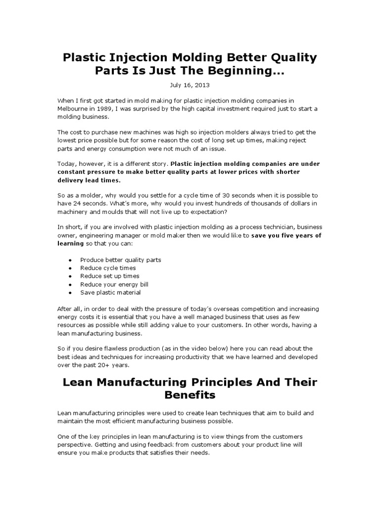 Lean Strategies for Quality Injection Molding | PDF | Lean ...