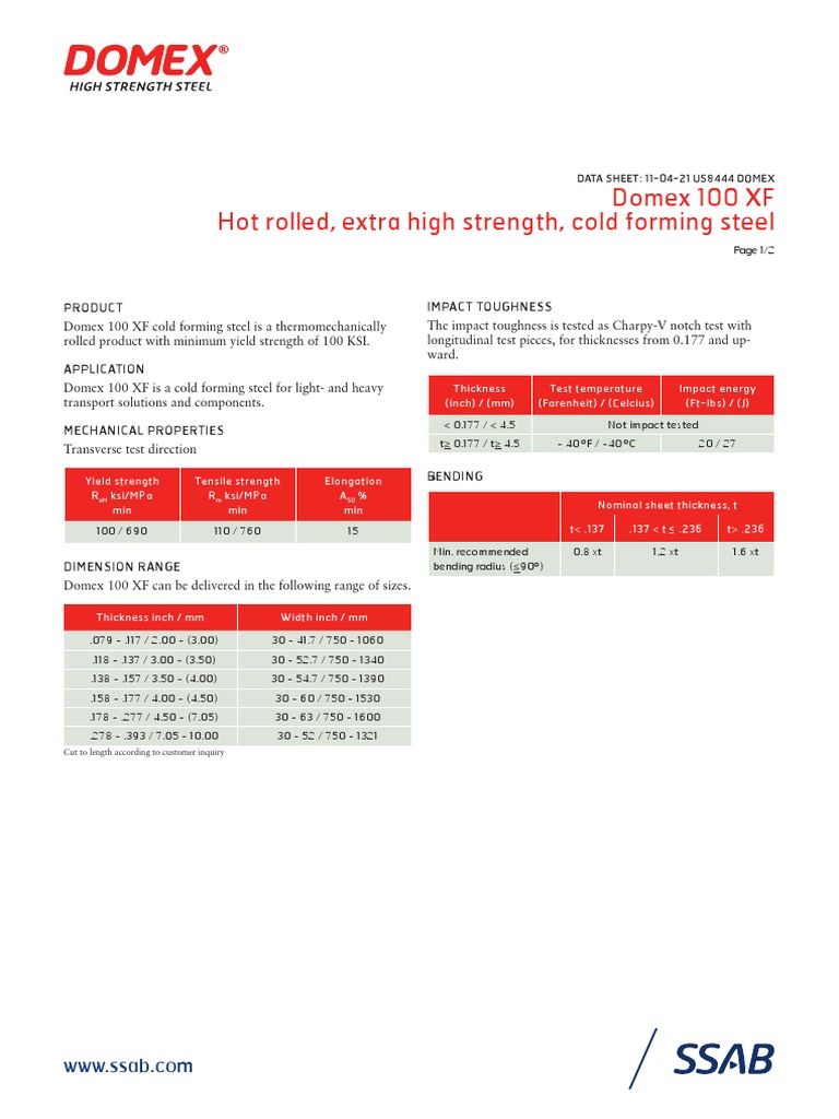 Domex 100 XF Data Sheet | PDF | Welding | Construction
