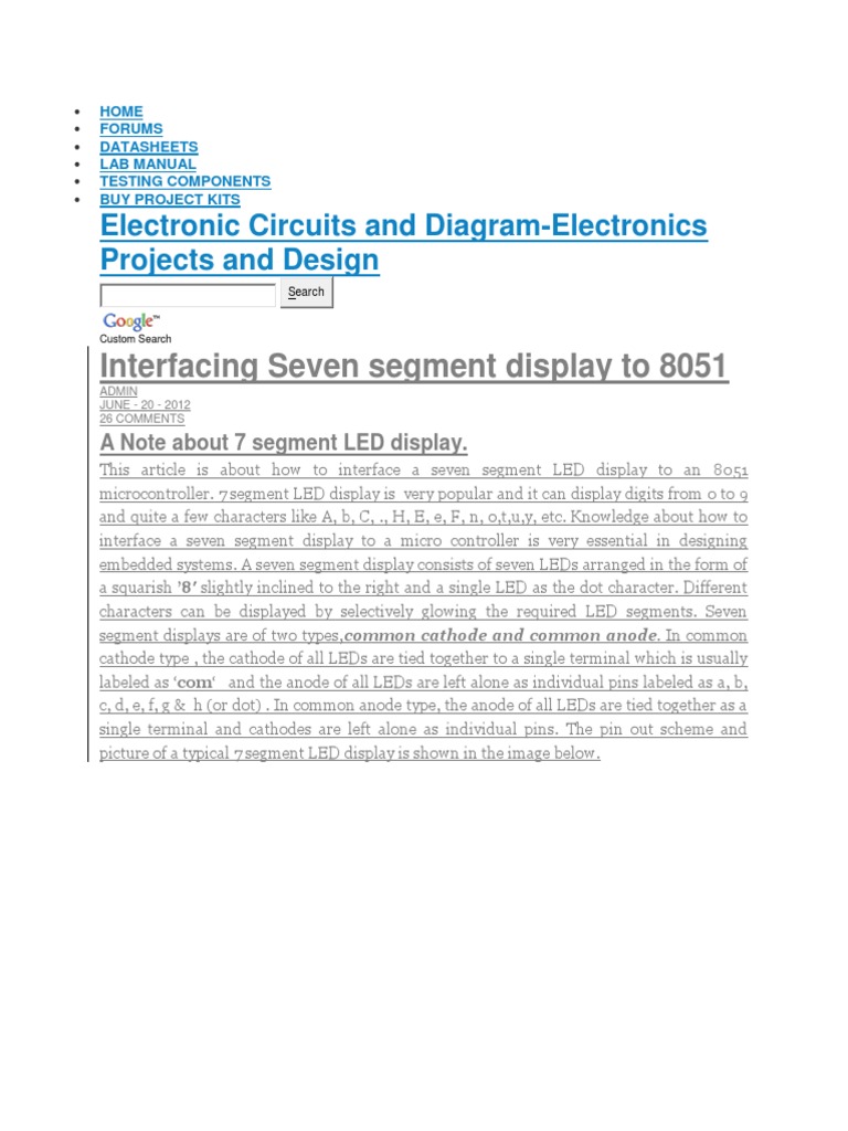 Interfacing Seven Segment Display To 8051: Electronic Circuits and ...
